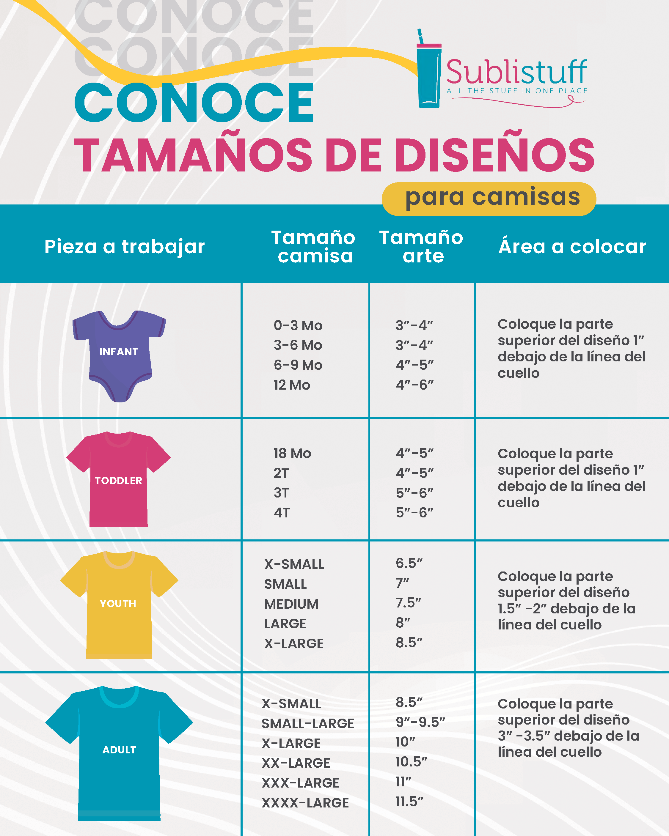 DTF- Tabla con Tamaños para Camisas – Sublistuff